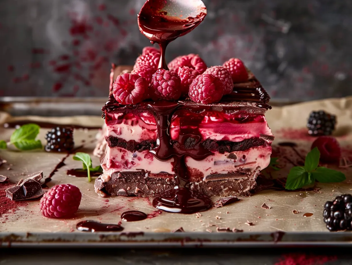 Delicious Raspberry Chocolate Dessert Lasagna